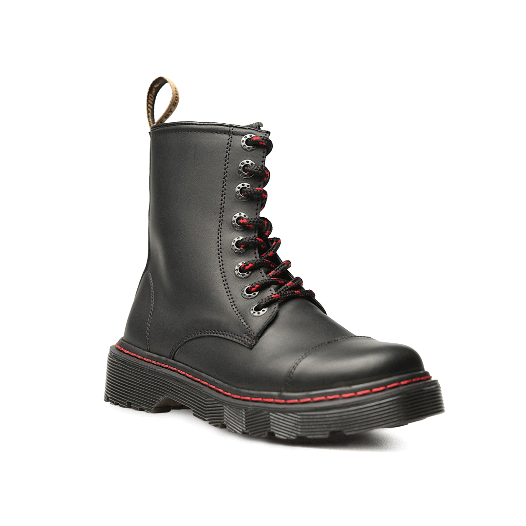 Botas Offlander, Tipo Militar, Piel Crazy, Negro, Costura Frontal ...