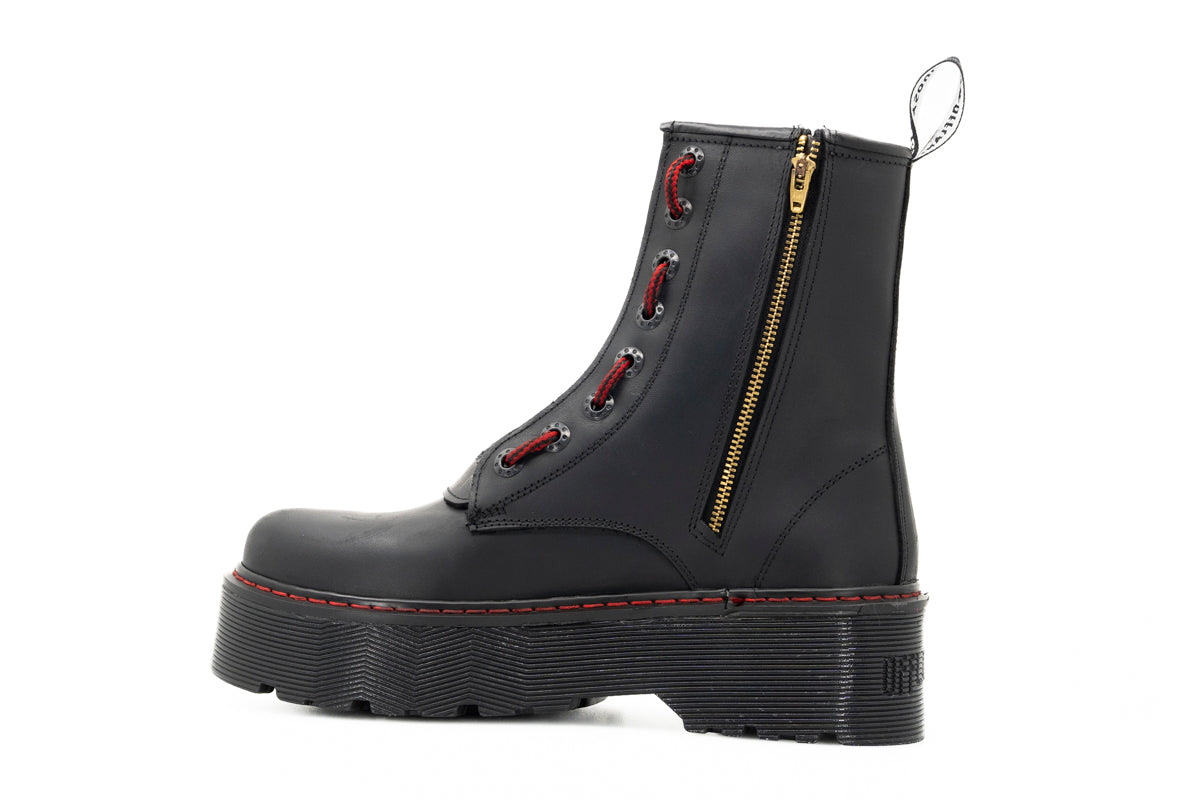 Botas Offlander, Tipo Militar Chunky, Piel Crazy, Negro, Doble Cierre ...