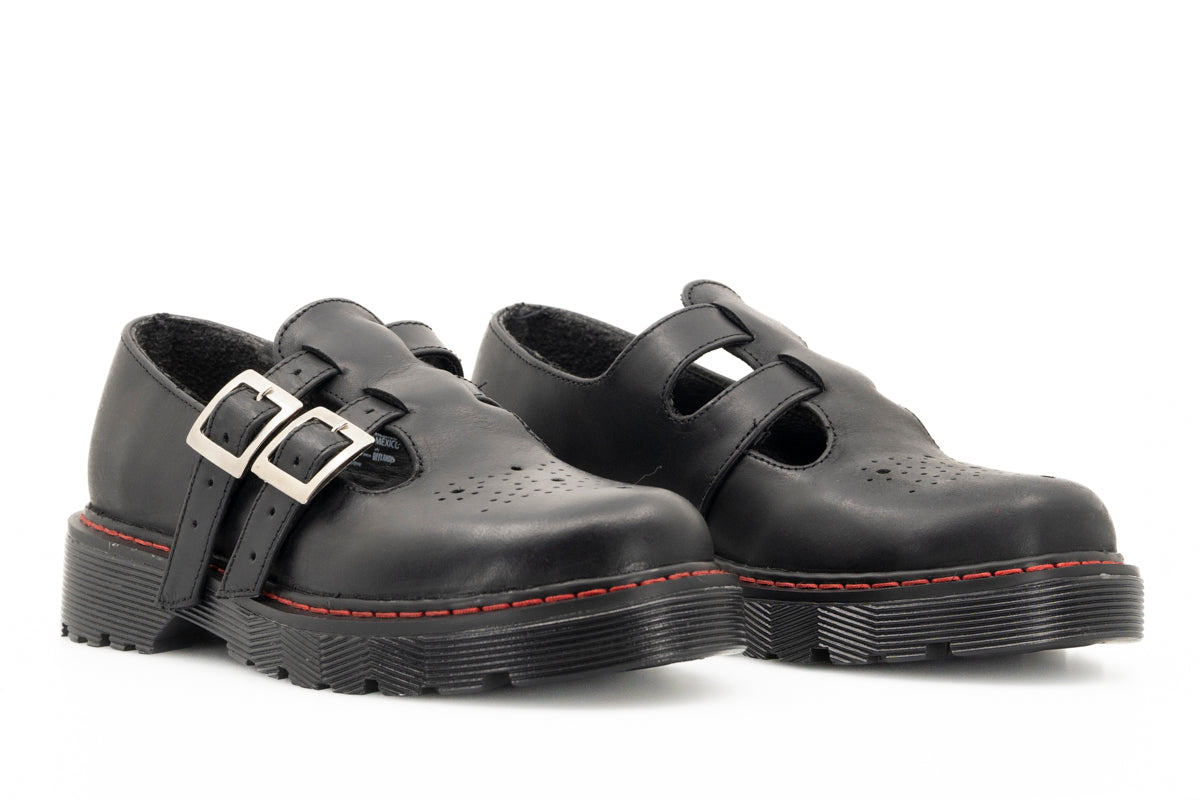 Choclos Offlander, Tipo Mary Jane, Piel Crazy, Negro – EMPORIO MIRANDA