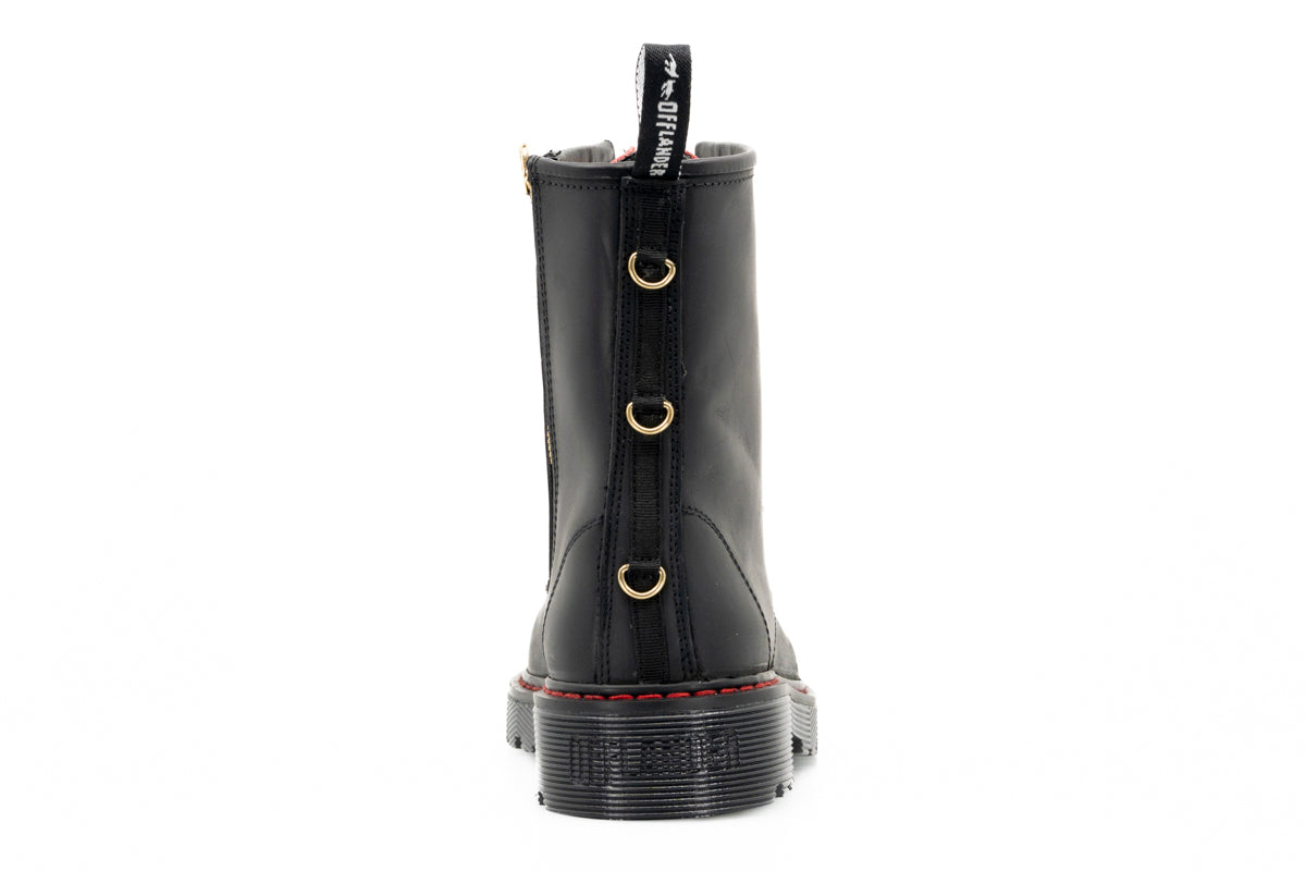 Botas Offlander, Tipo Militar, Piel Crazy, Negro y Rojo, Doble Cierre ...
